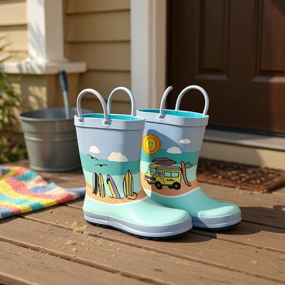 Target | Shoes | Kids Light Blue Rain Boots With Surf Van Design | Poshmark